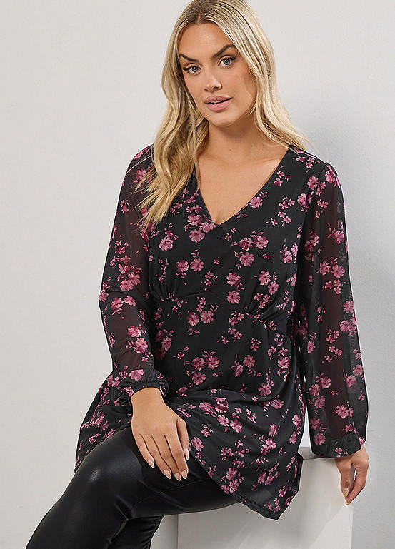 Yours Curve Floral Mesh Top | Freemans