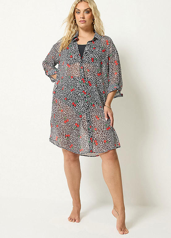 Yours Curve Leopard Cherry Cover-Up | Freemans