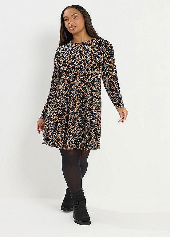 Yours Curve Leopard Print Ribbed Tunic Top | Freemans