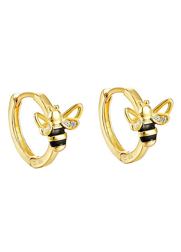 18ct Gold Plated Sterling Silver Bumblebee Cubic Zirconia Huggie Hoop Earrings Freemans
