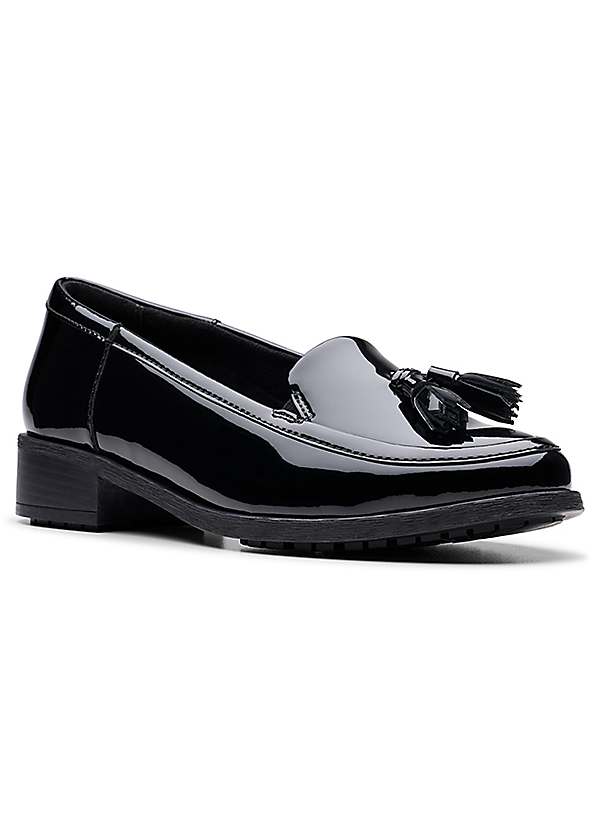 Clarks black patent loafers store