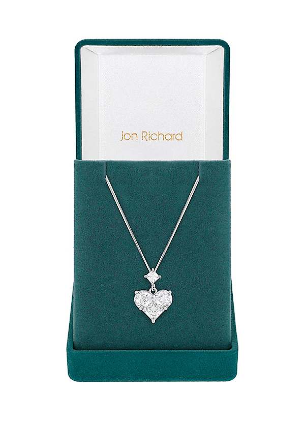 Jon Richard Rhodium Plated Cubic Zirconia Mixed Stone Heart Pendant Necklace Gift Boxed Freemans