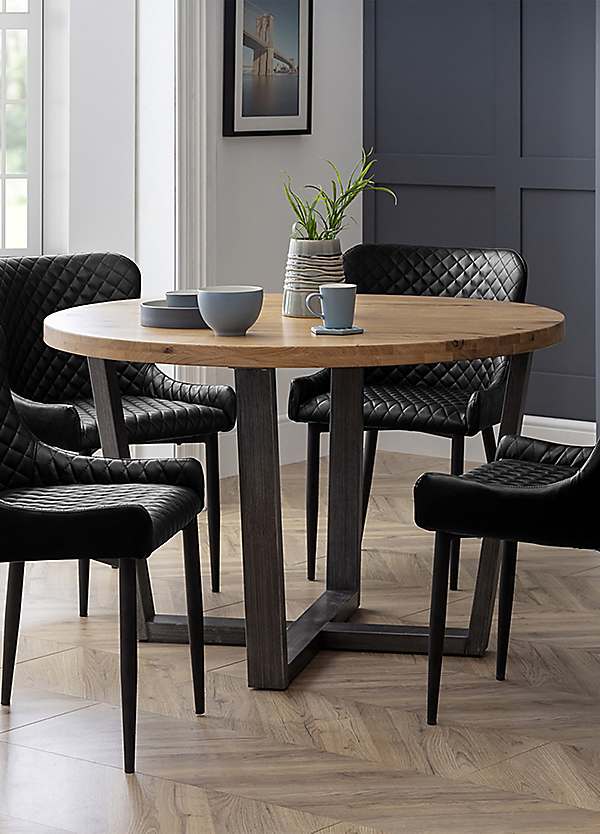Julian Bowen Brooklyn Round Dining Table 4 Luxe Chairs Freemans