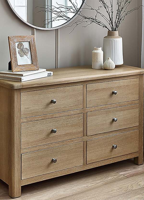 Julian Bowen Memphis Limed Oak 6 Drawer Wide Chest Freemans