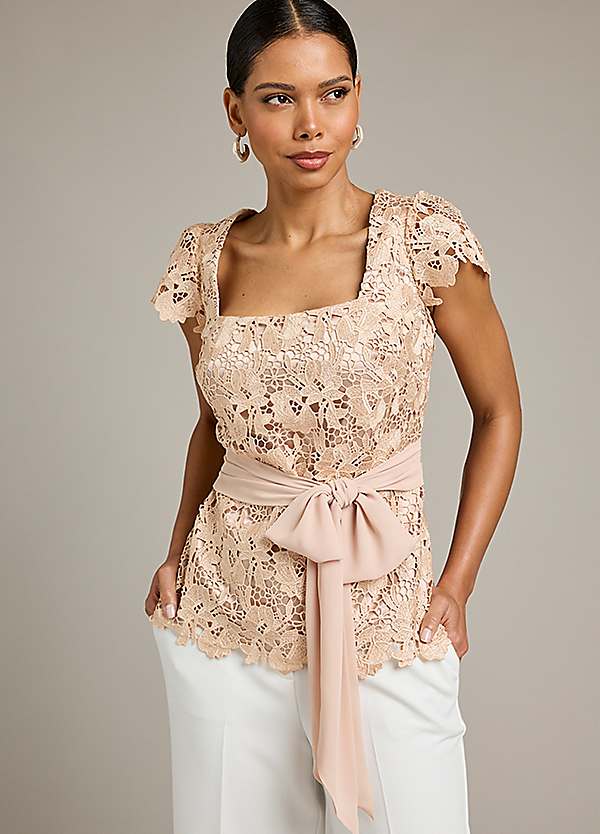Kaleidoscope Champagne Lace Blouse Freemans