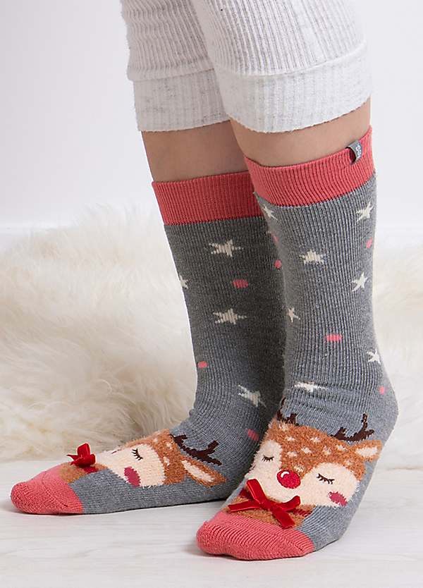 Totes Ladies Original Reindeer Christmas Slipper Socks