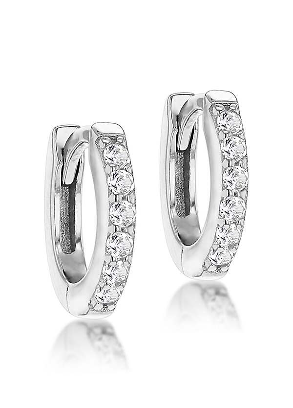 Tuscany Silver Sterling Silver Cubic Zirconia Hinged Small Hoop Earrings Freemans