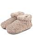 Totes Ladies Faux Fur Short Boot Slippers in Oatmeal Knit | Freemans